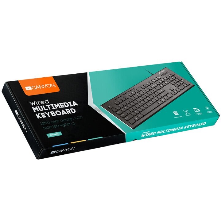 CANYON Multimedia wired keyboard, 104 keys, slim and brushed finish ...